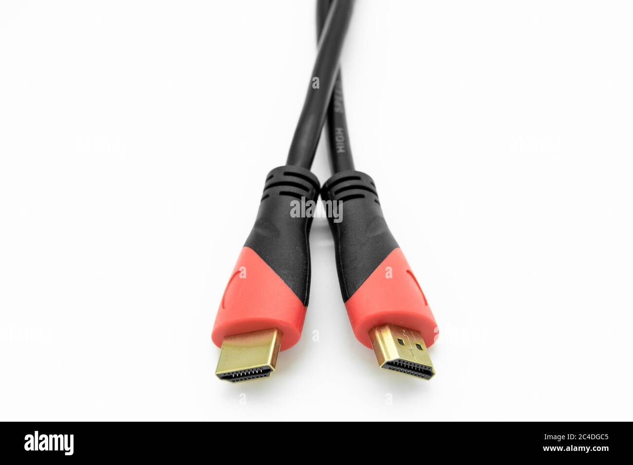 HDMI to HDMI A/V connection cable. Showing the gold HDMI connectors and ...