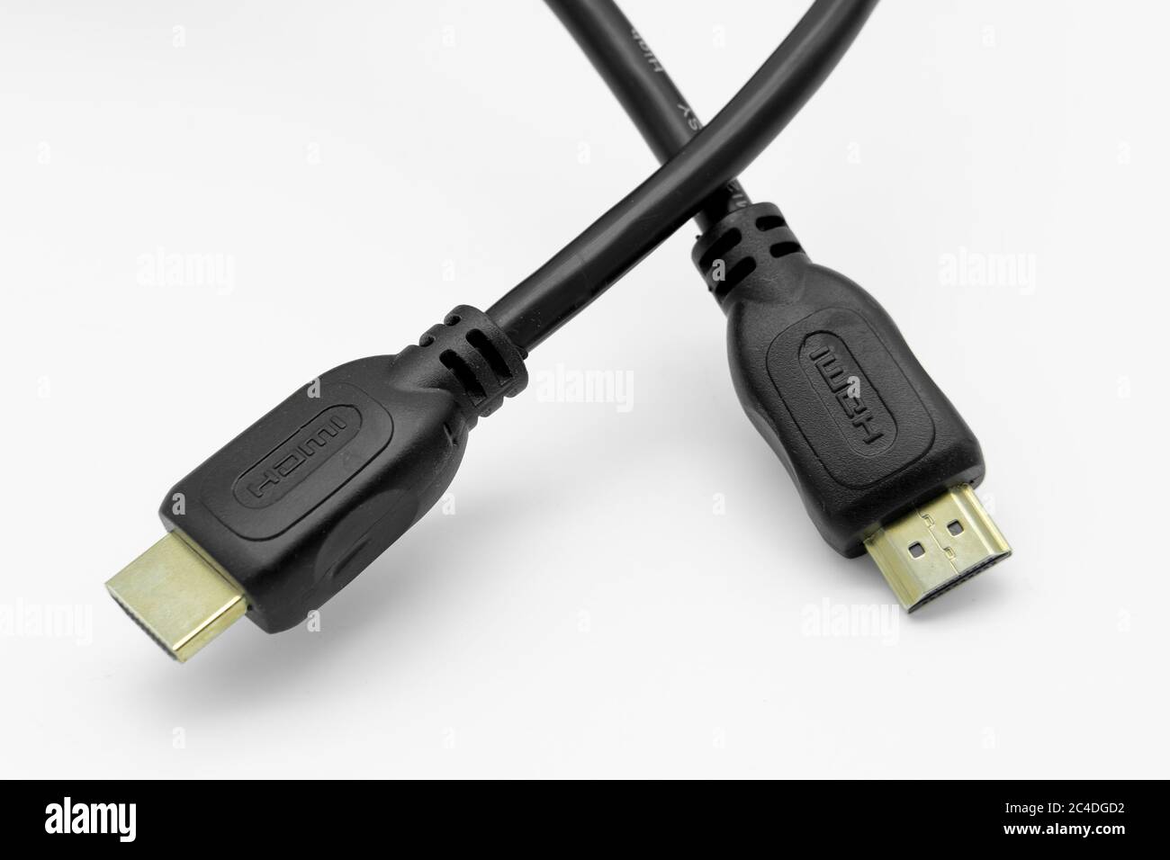 HDMI to HDMI A/V connection cable. Showing the gold HDMI connectors and ...