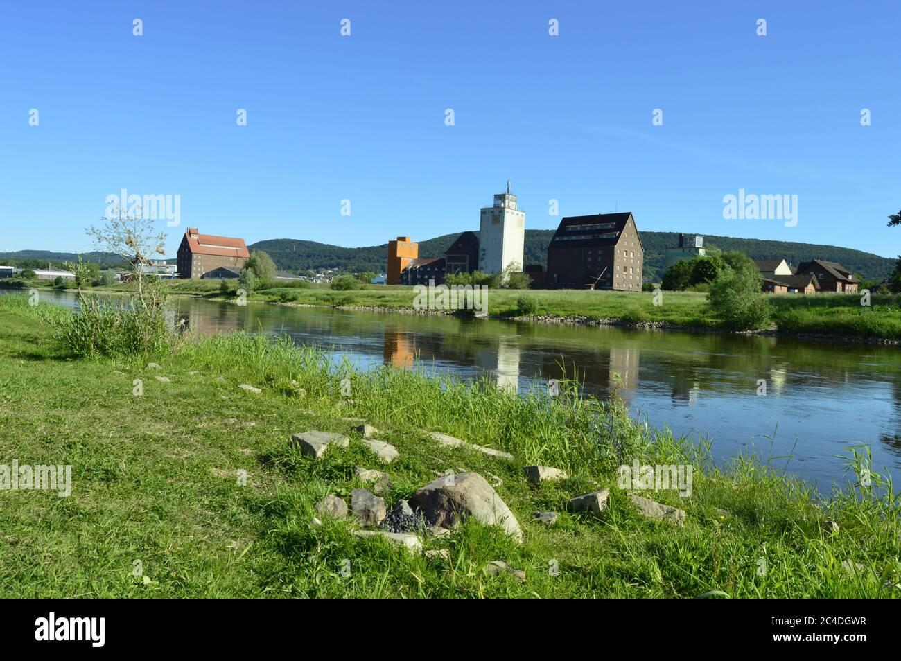 Look at the Weser hills and industrial estate in Rinteln, Germany Stock ...