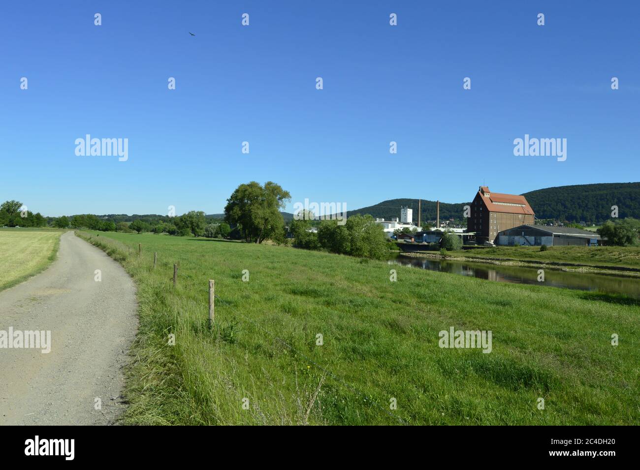 Look at the Weser hills and industrial estate in Rinteln, Germany Stock ...