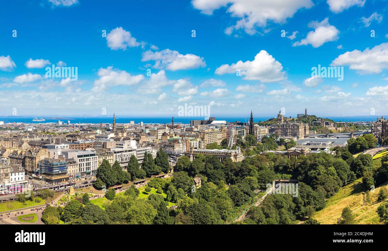 Panoramic aerial view of Edinburgh in a beautiful summer day, Scotland ...