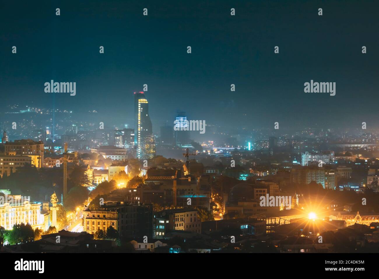 Tbilisi, Georgia. Evening Night Scenic View Of Skyscraper. Street Night ...