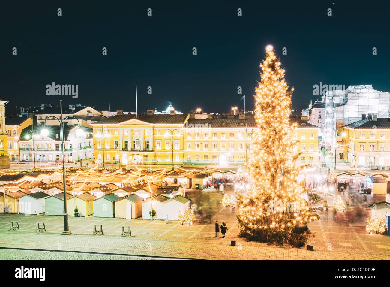Helsinki, Finland. Christmas Xmas Market With Christmas Tree On Senate ...