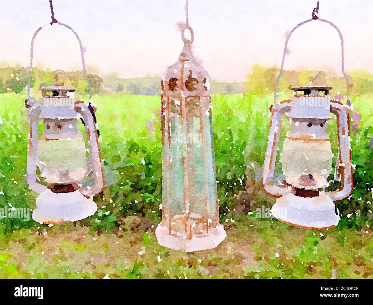 Oil lamps and lantern watercolor painting Stock Photo - Alamy