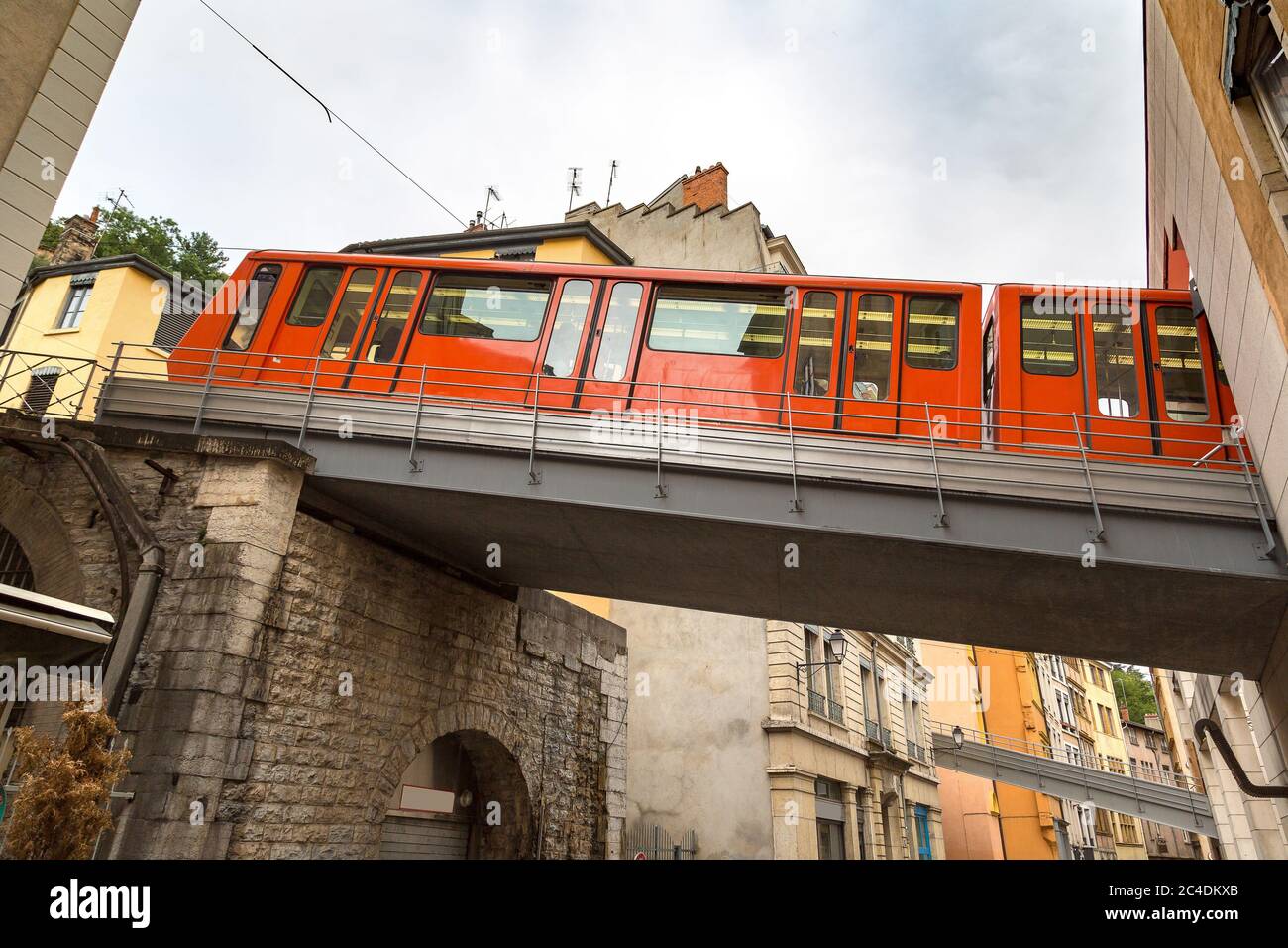 Old funicular in Lyon, France in a beautiful summer day Stock Photo - Alamy
