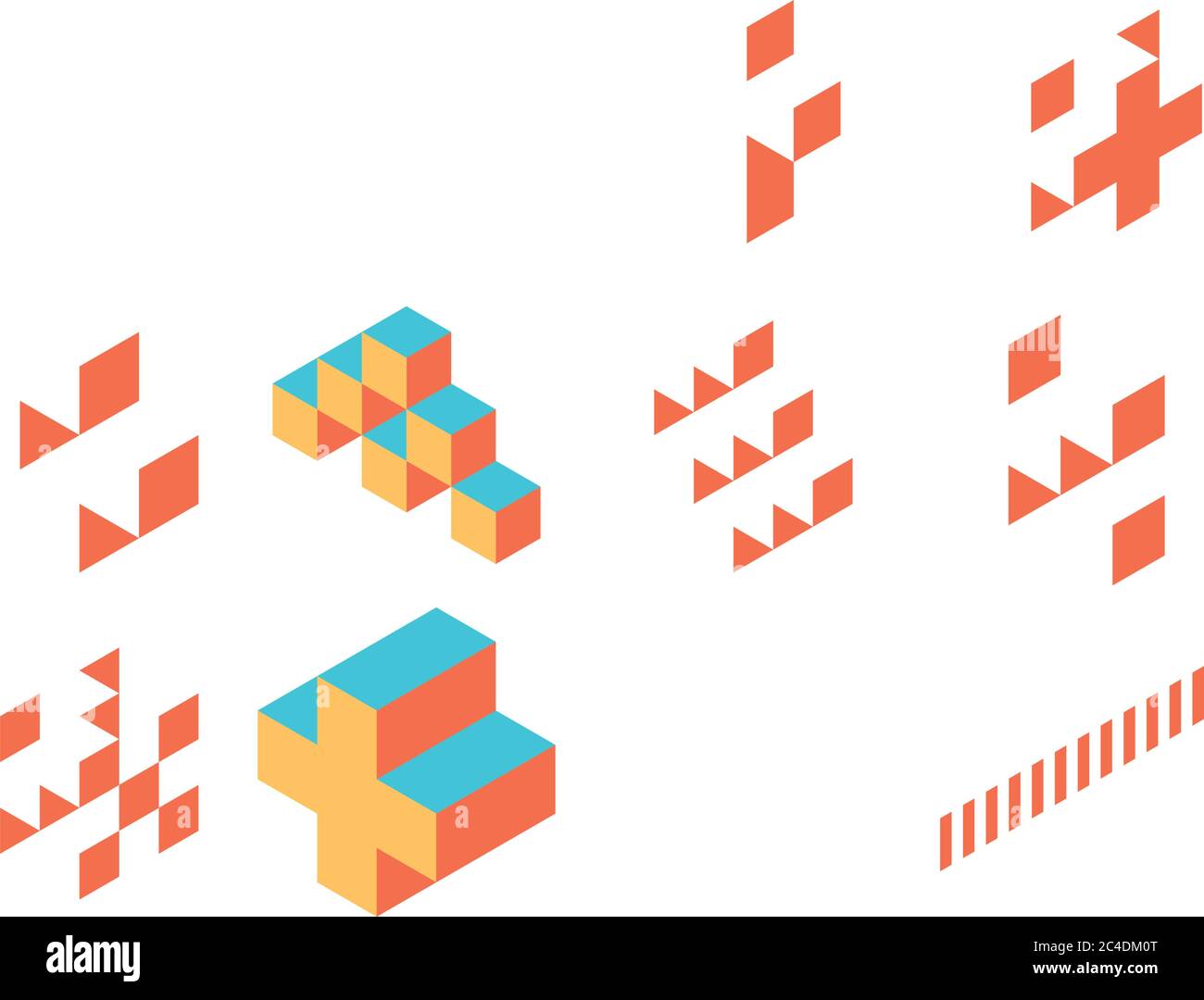 Cross of cubes. Retro colored. Isometric 3D vector object Stock Vector ...