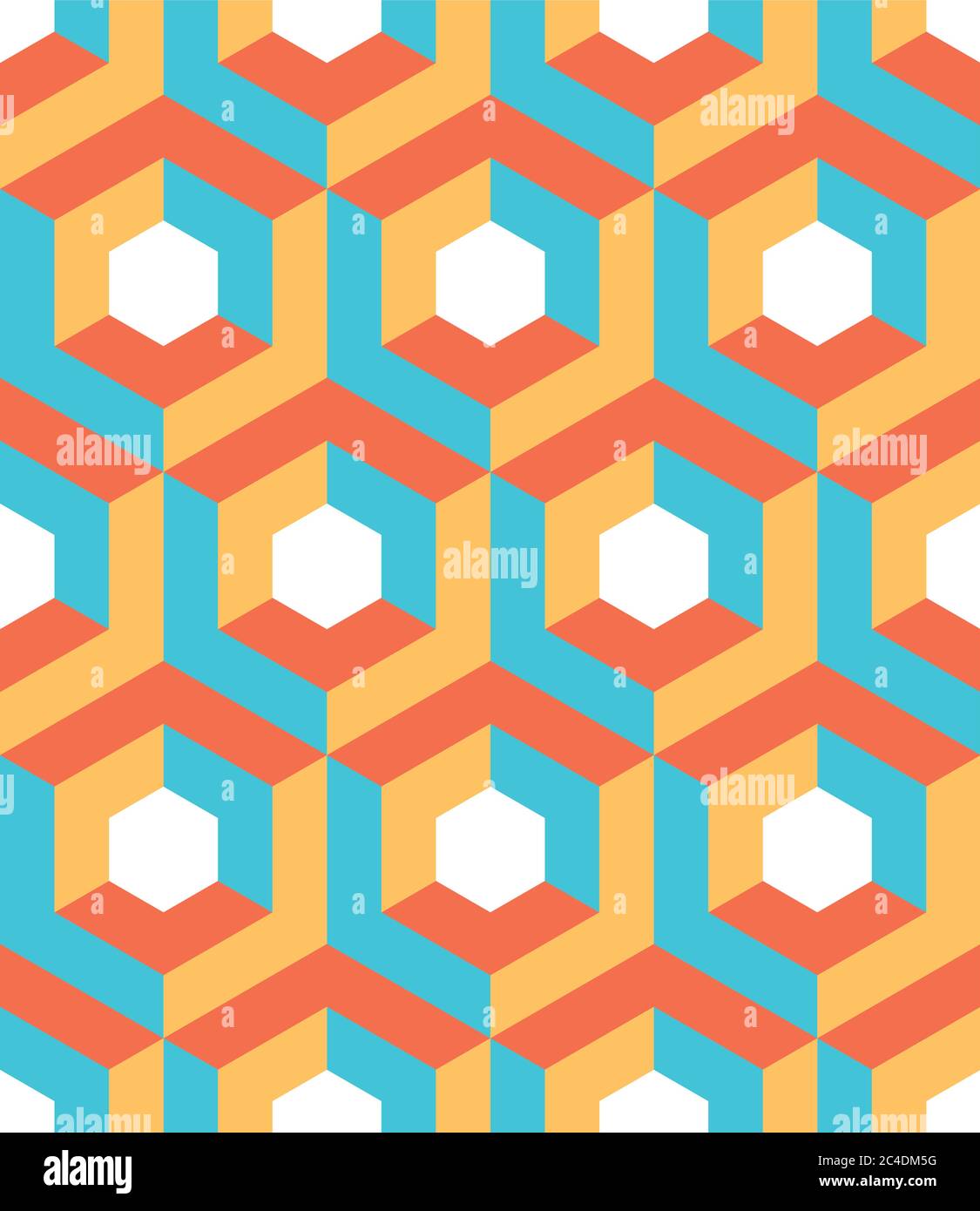 Abstract 3D background of isometric hexagonal shapes in retro colors ...