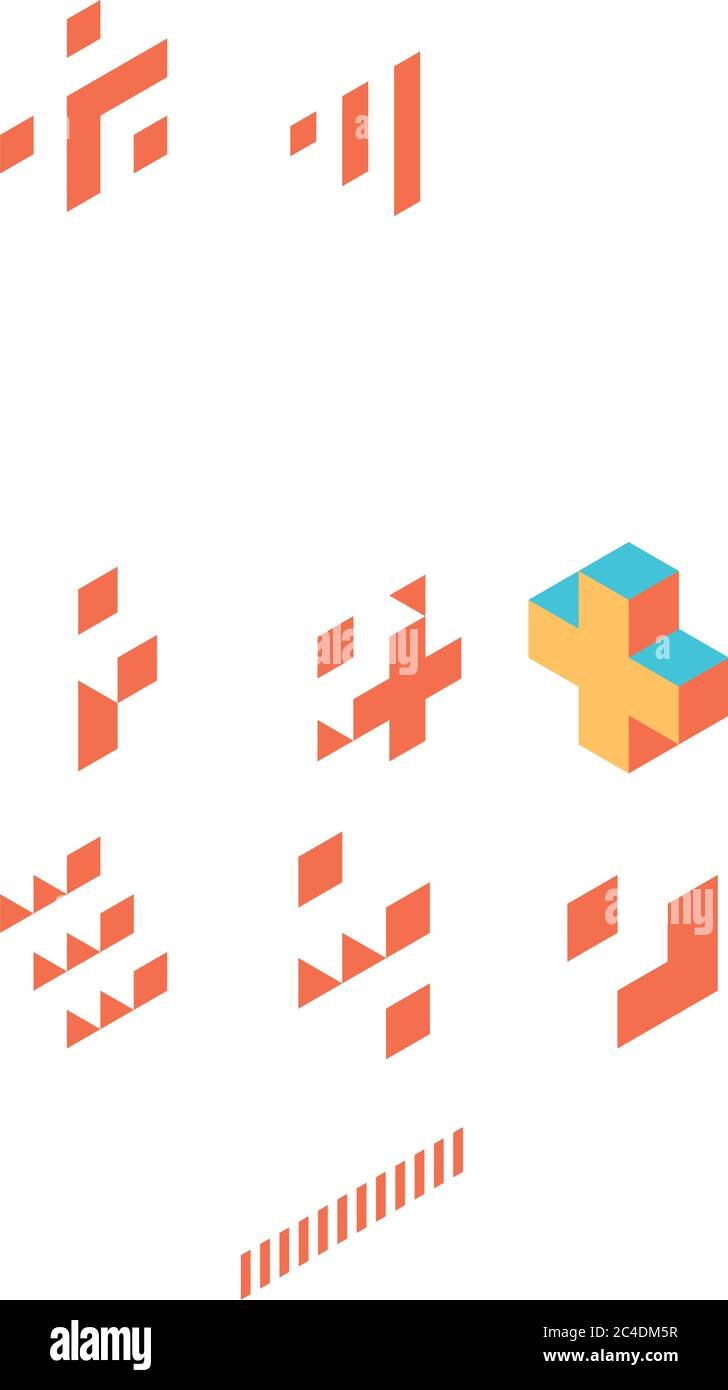 Cross of cubes. Retro colored. Isometric 3D vector object Stock Vector ...