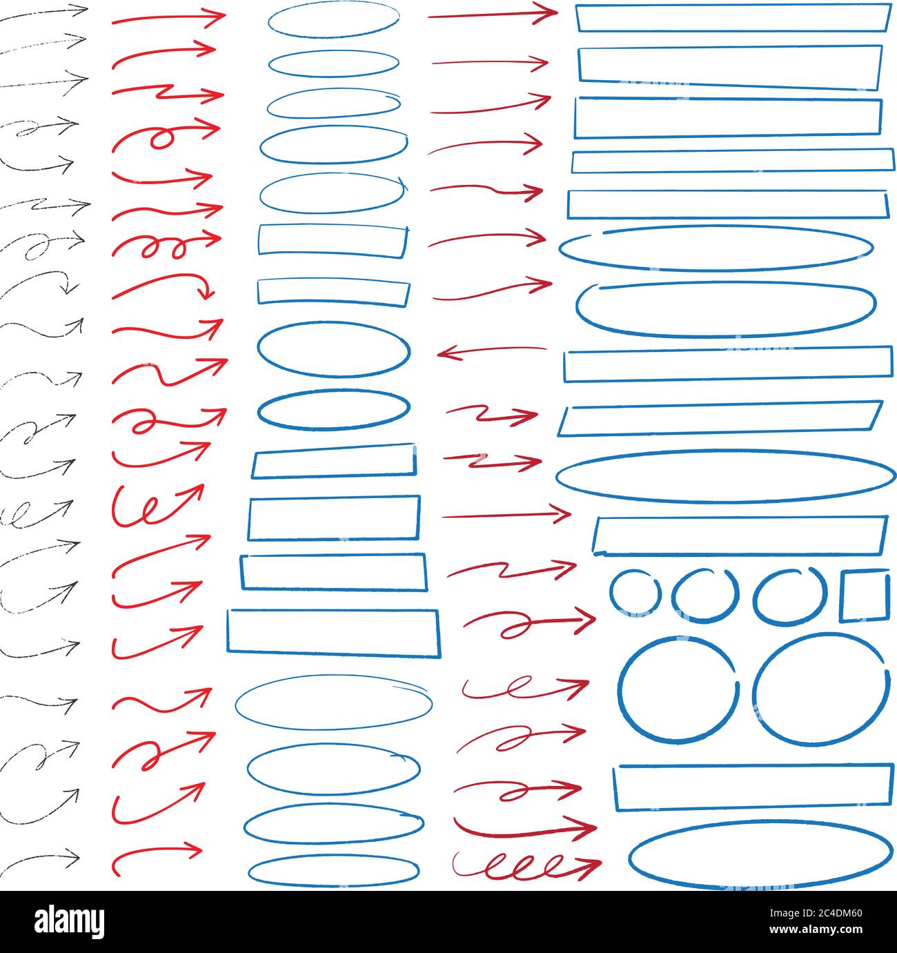 Hand drawn arrows circles and rectangles abstract doodle writing design ...