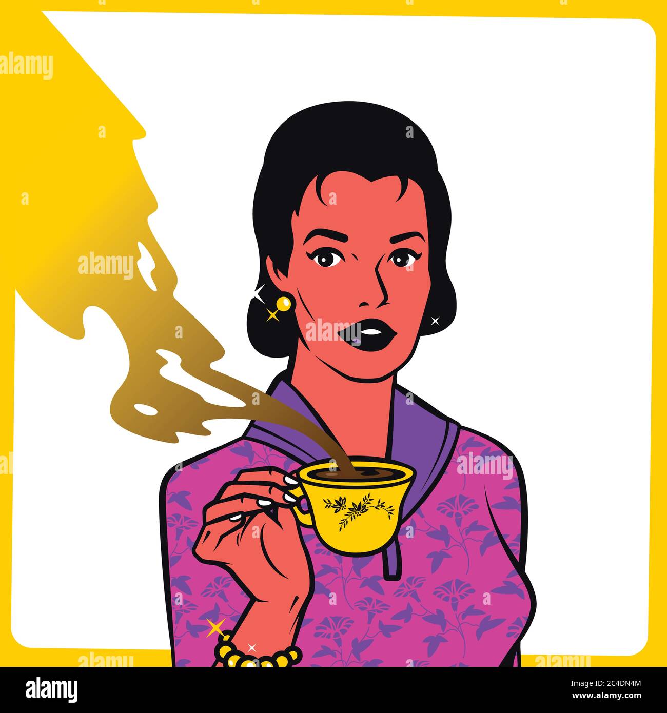 Vintage Coffee Lady. Retro girl with Cup of coffee pop art retro style ...
