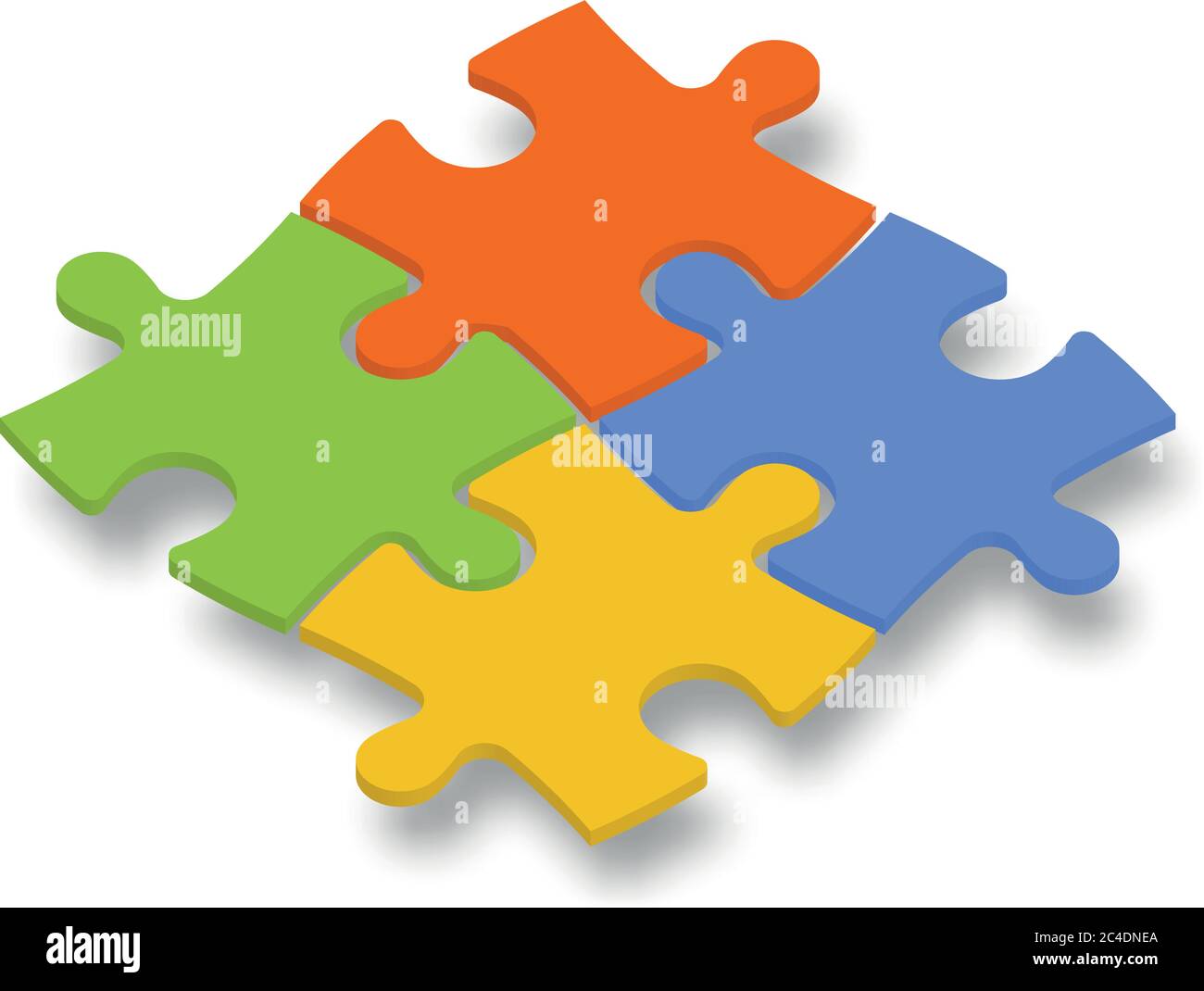 4 colorful jigsaw puzzle pieces. Team cooperation, teamwork or solution ...