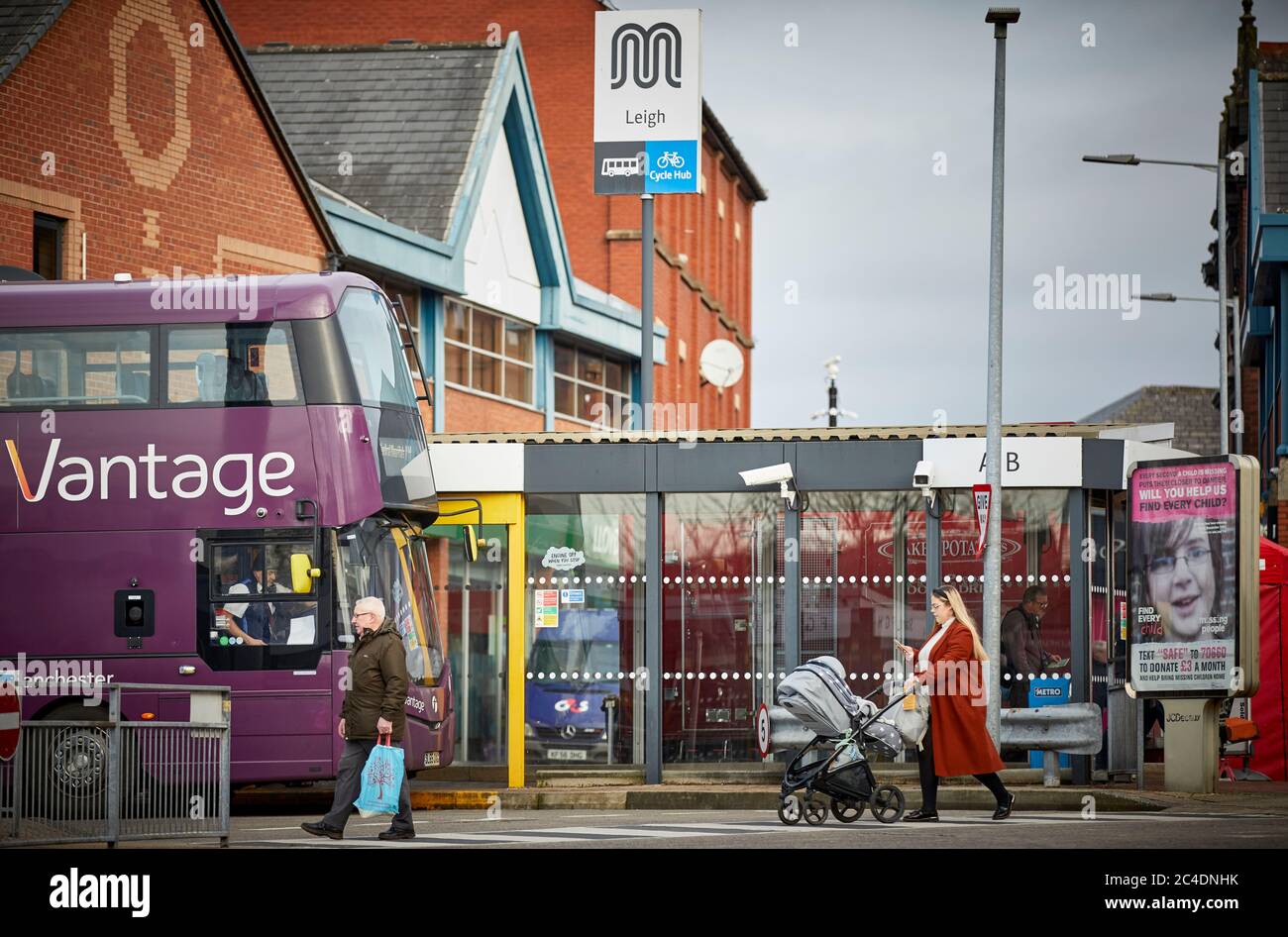 The bus station in Leigh town centre with a The First operated Vantage ...