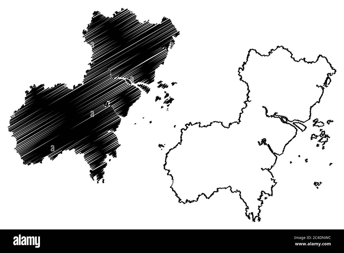 Wenzhou City (People's Republic of China, Zhejiang Province) map vector ...
