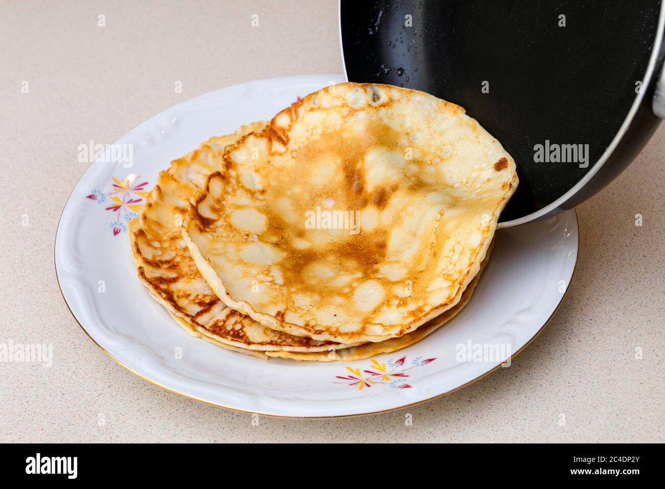 Chef at work: How to make a traditional pancakes. Step by step ...