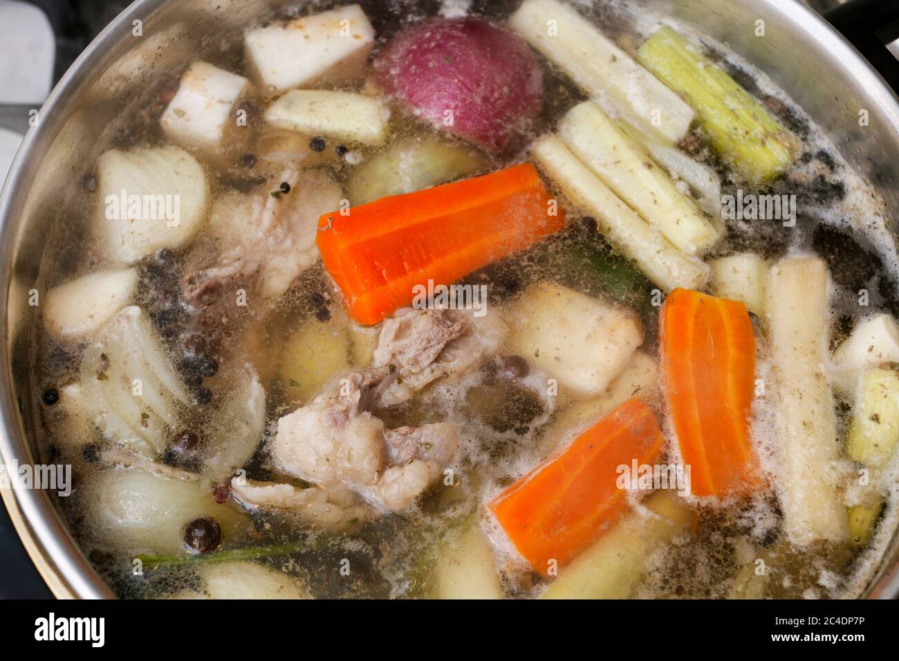 Chef at work: How to make a broth. Step by step, tutorial Stock Photo ...