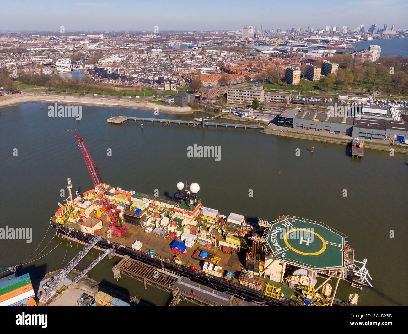 Schiedam, The Netherlands - MARCH 2020: Aerial Shot of the Harbour with ...