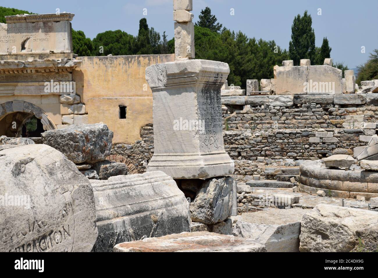 Ruins in Ephesus, Turkey, with Remains of Ancient Writing Stock Photo ...