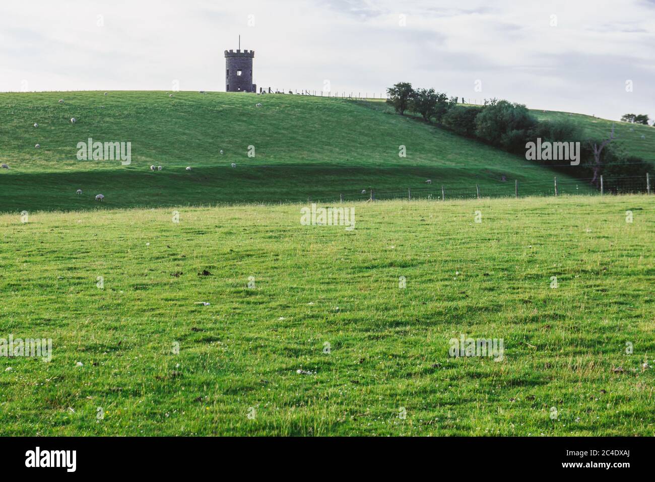 St Anthony Tower Milnthopre with open fields and blue sky Stock Photo ...
