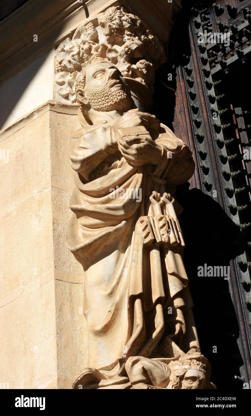 Portugal, Alentejo Region, Evora historic center. Sculpted marble ...