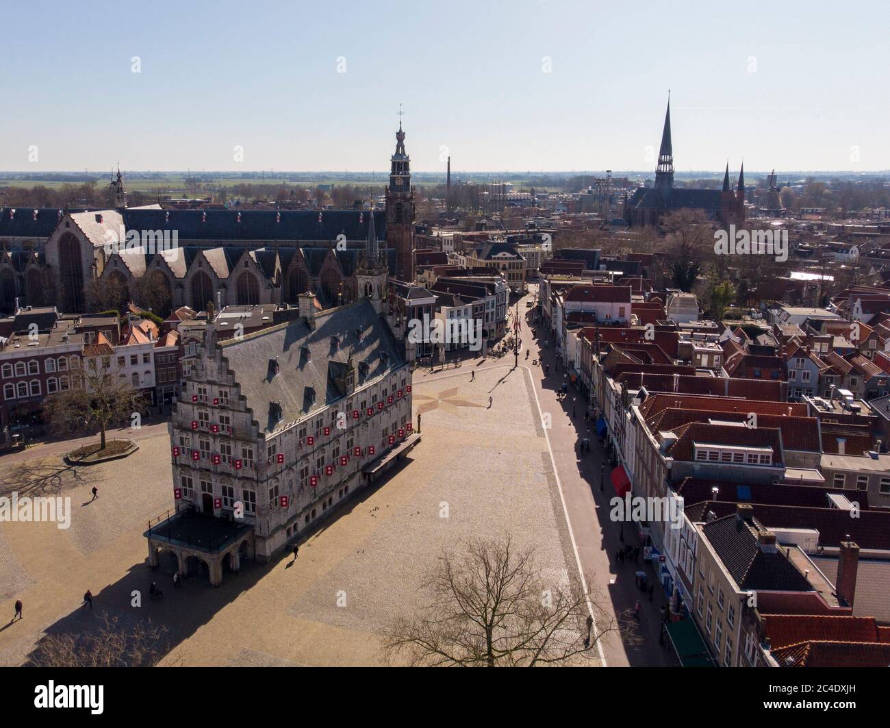 Aerial drone Photo of the Dutch City Gouda where gouda cheese is made ...