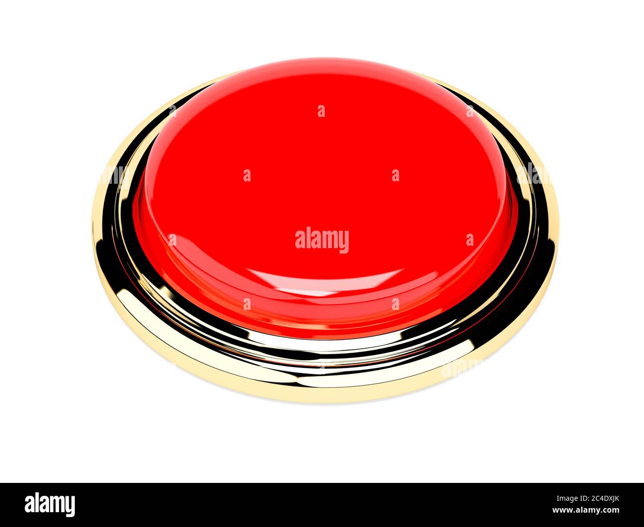 Red push button with golden frame. Shiny 3d element Stock Photo - Alamy