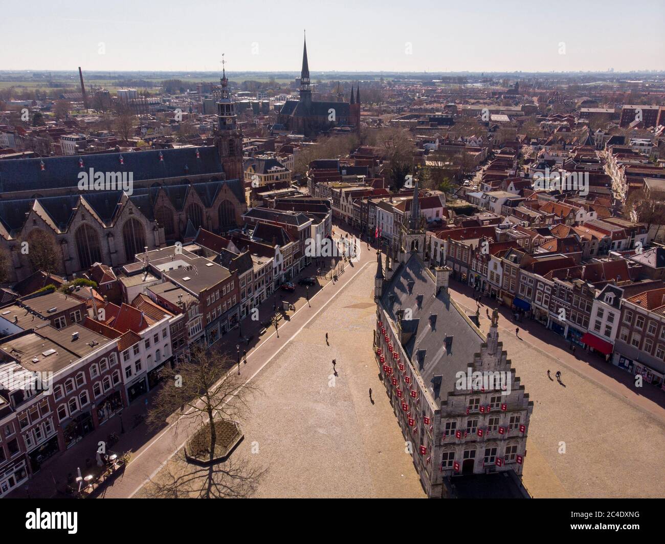 Aerial drone Photo of the Dutch City Gouda where gouda cheese is made ...