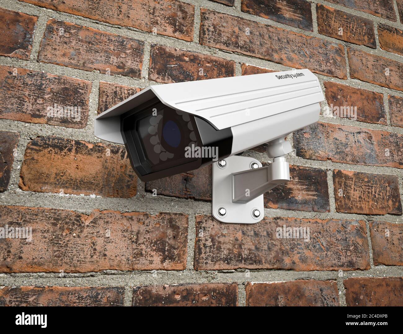Surveilance CCTV camera on the red brick wall. 3d rendering ...