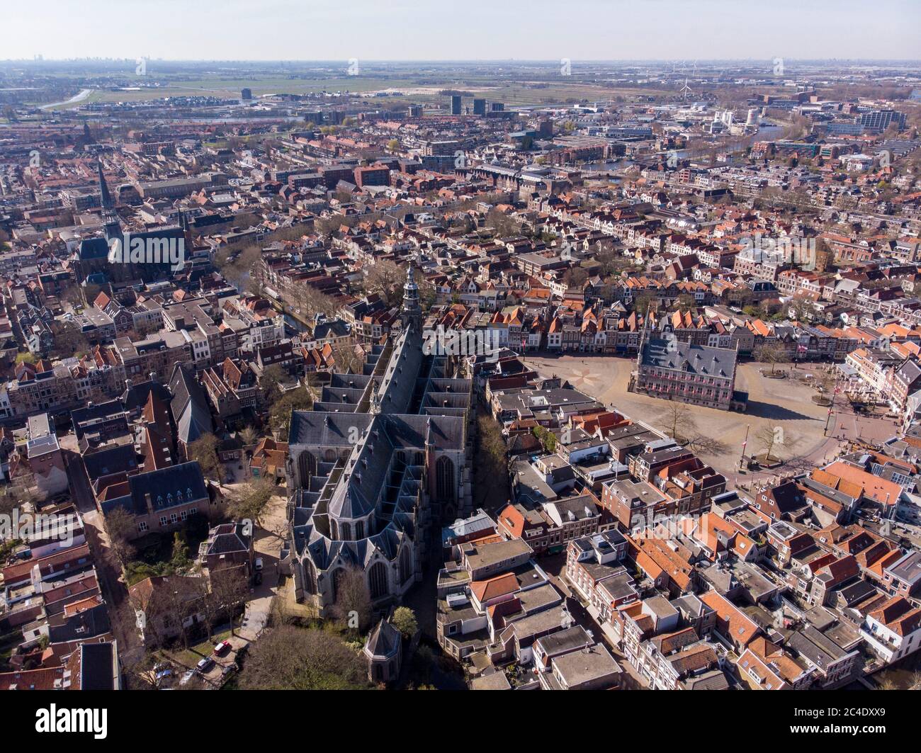 Aerial drone Photo of the Dutch City Gouda where gouda cheese is made ...