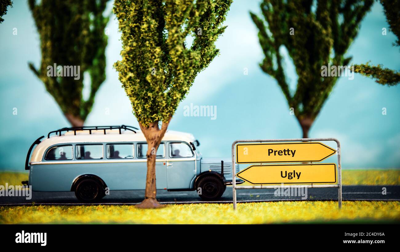 Street Sign the Direction Way to Pretty versus Ugly Stock Photo - Alamy