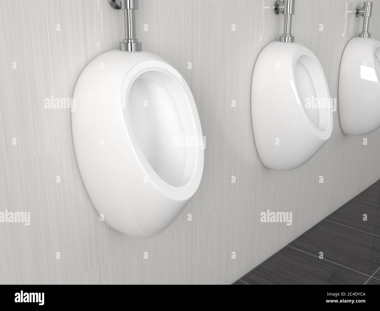 White ceramic urinals hanging on the wall in public toilet. 3d ...