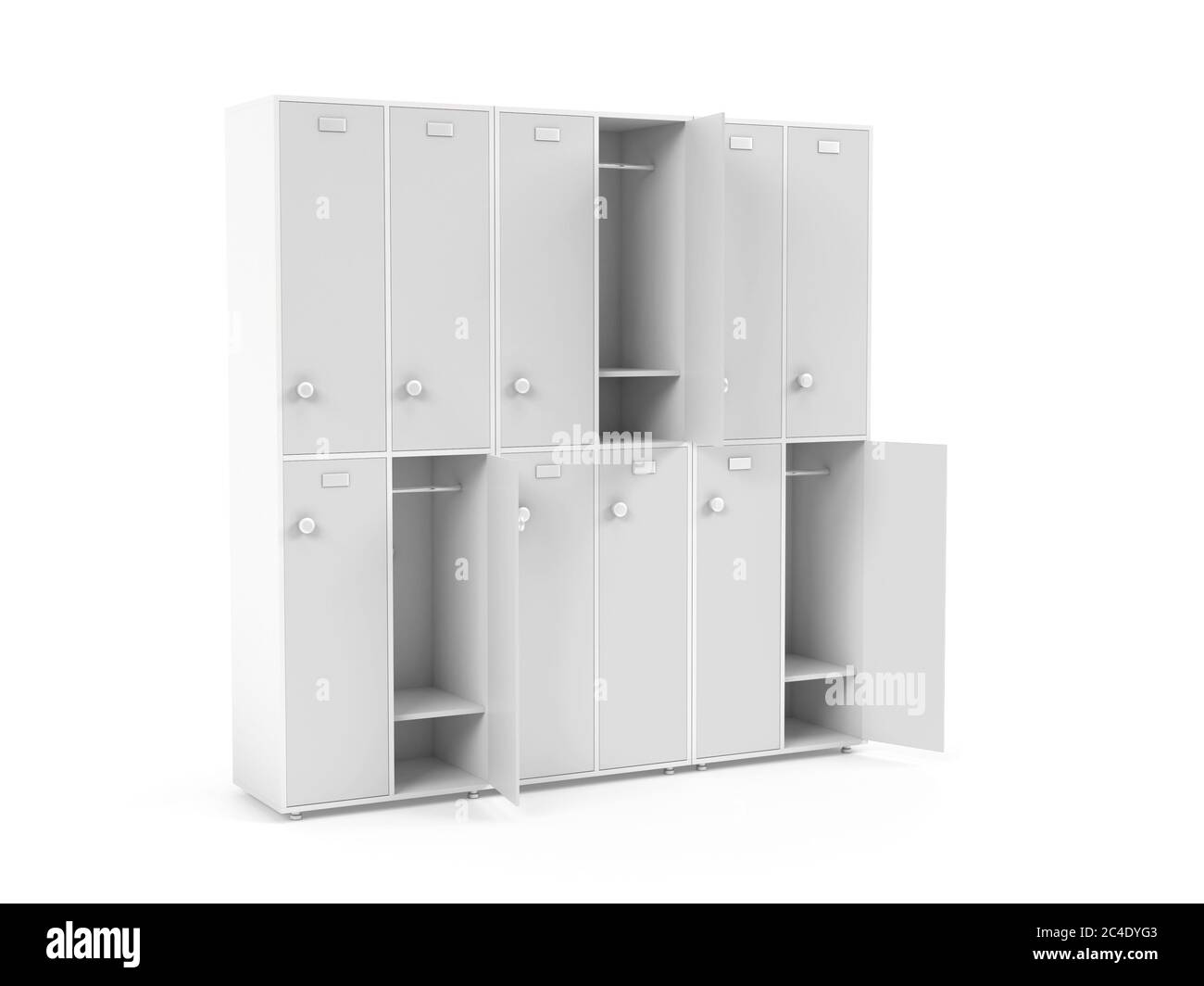 White lockers. Two row section of lockers for schoool or gym Stock ...