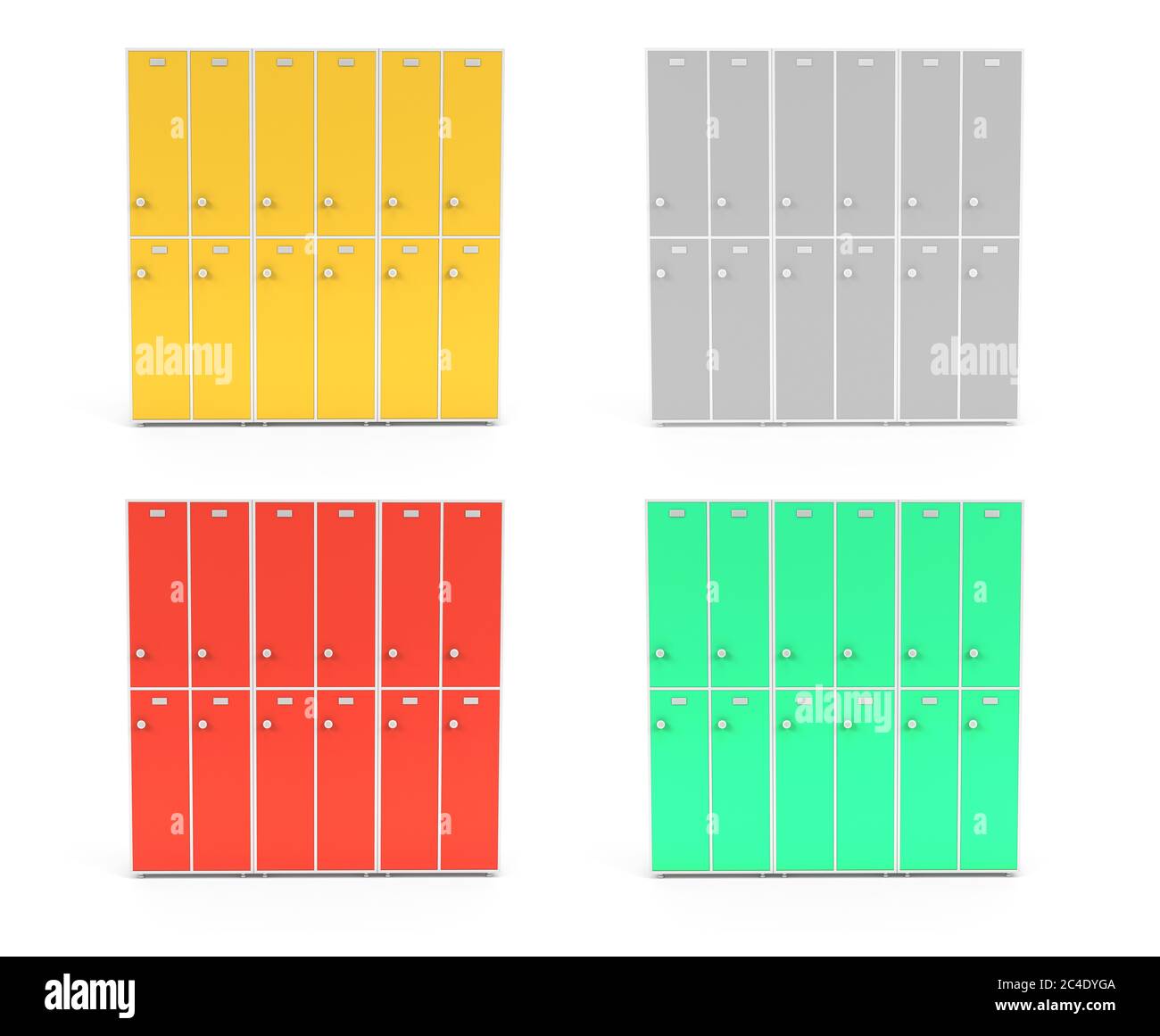 Lockers with closed doors. Two row section of colored lockers for ...