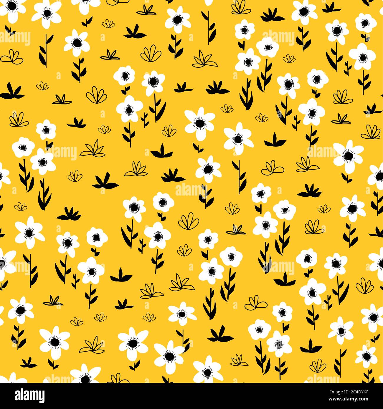 Seamless flower vector pattern white gold yellow black. Bold florals ...