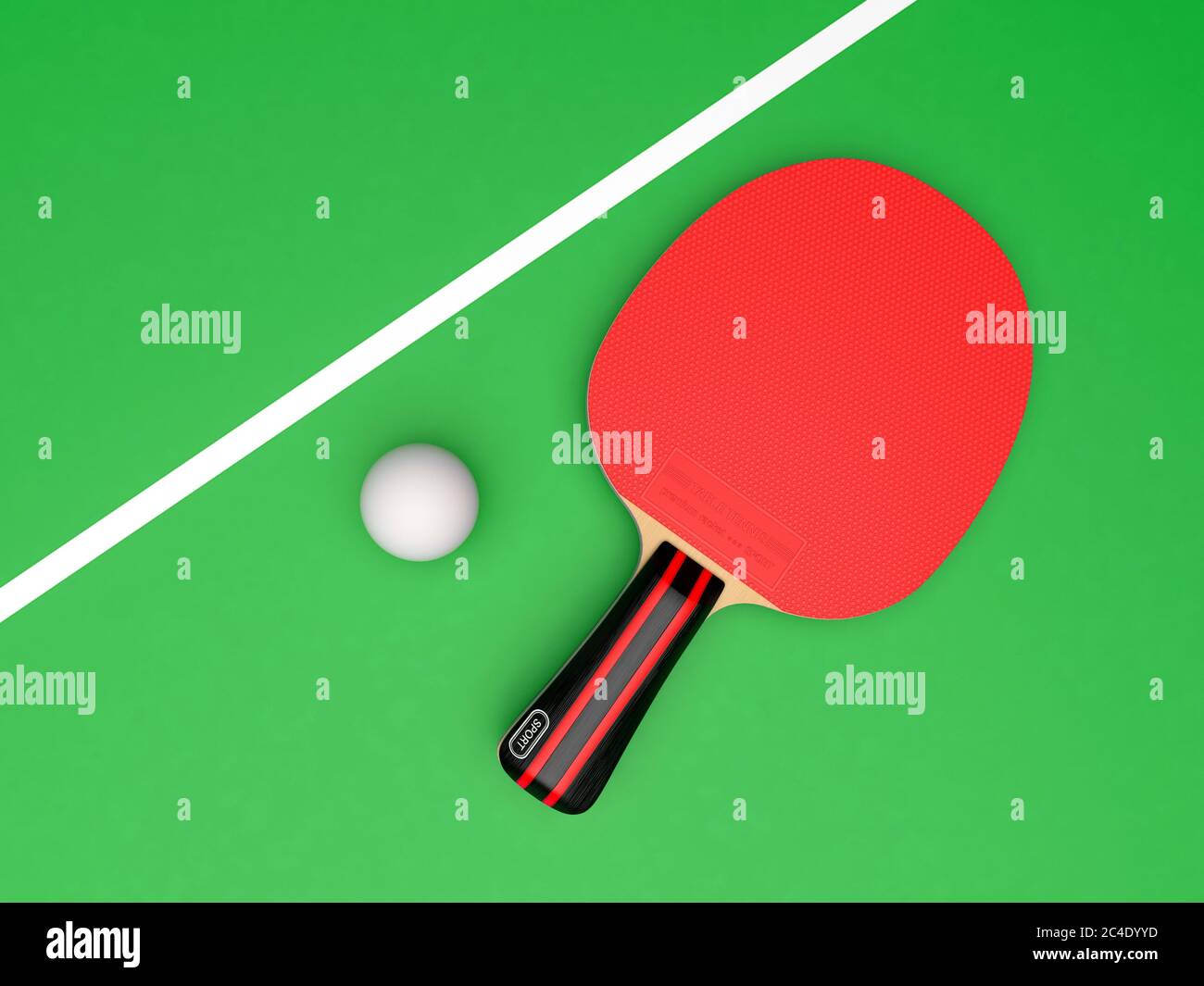 Red table tennis racket with ball. On green background Stock Photo - Alamy