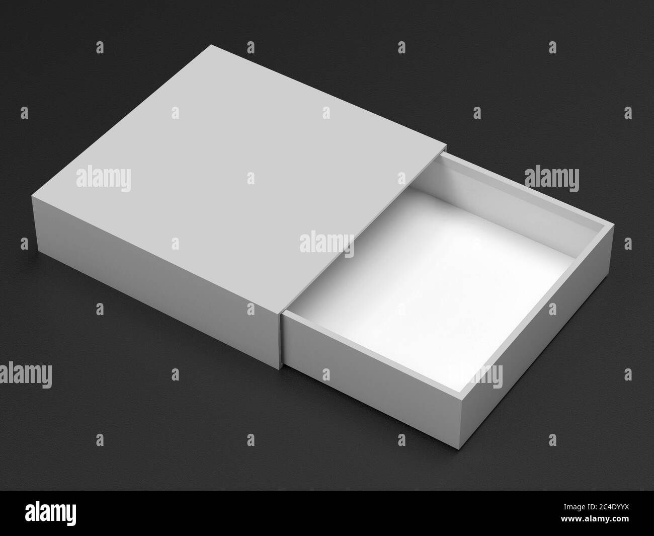 Slider box. Gray blank open box mock up. On black background. 3d ...