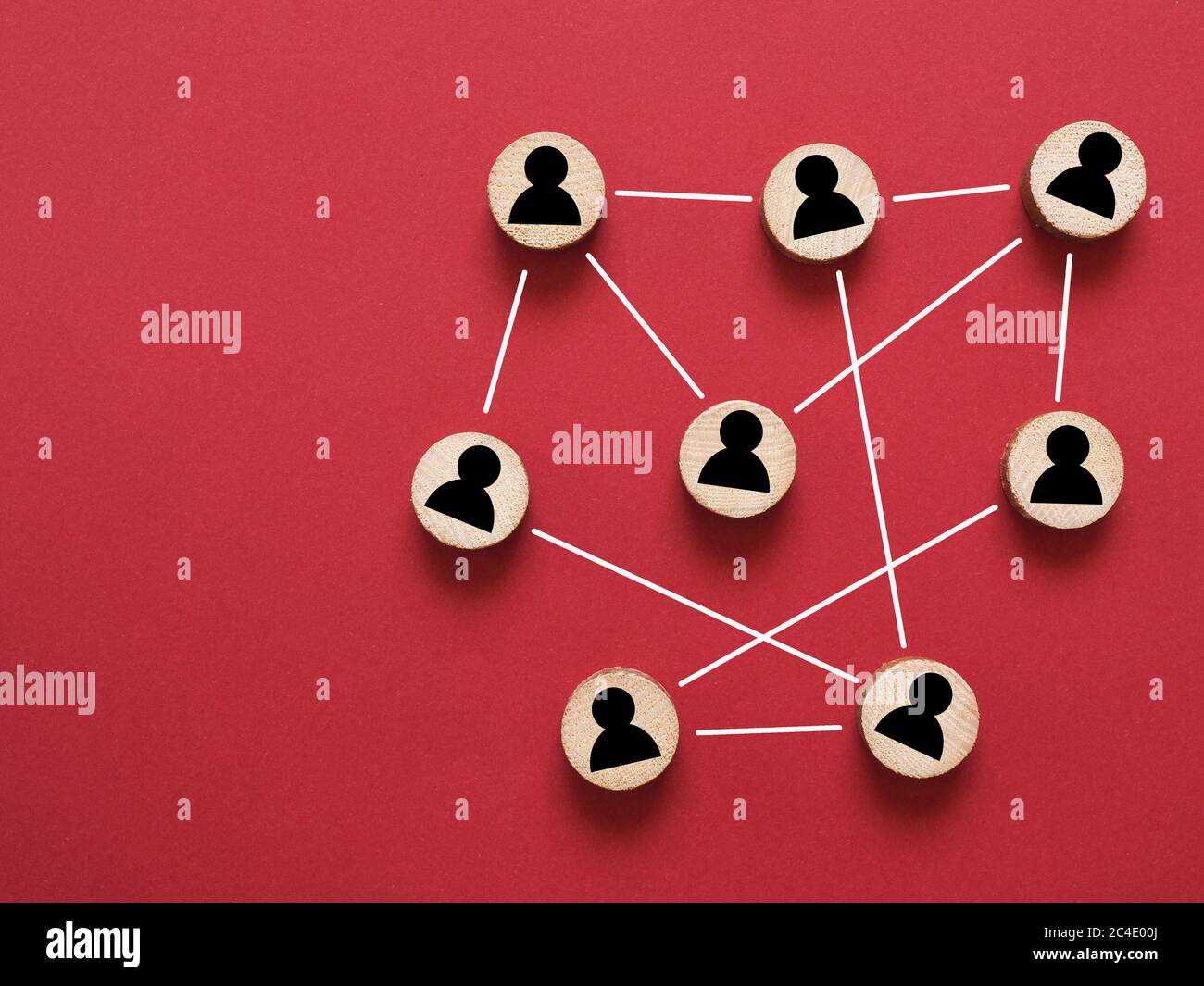 Abstract teamwork, network and community concept on a red paper ...