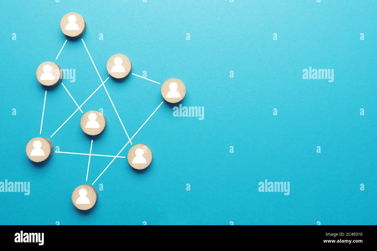 Abstract teamwork, network and community concept on a blue paper ...