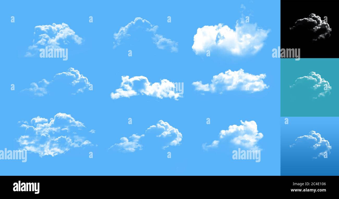 Isolated set of clouds. Fluffy white clouds isolated - can be placed on ...