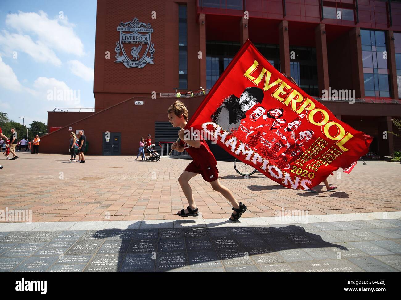Liverpool flag outside anfield hi-res stock photography and images - Alamy