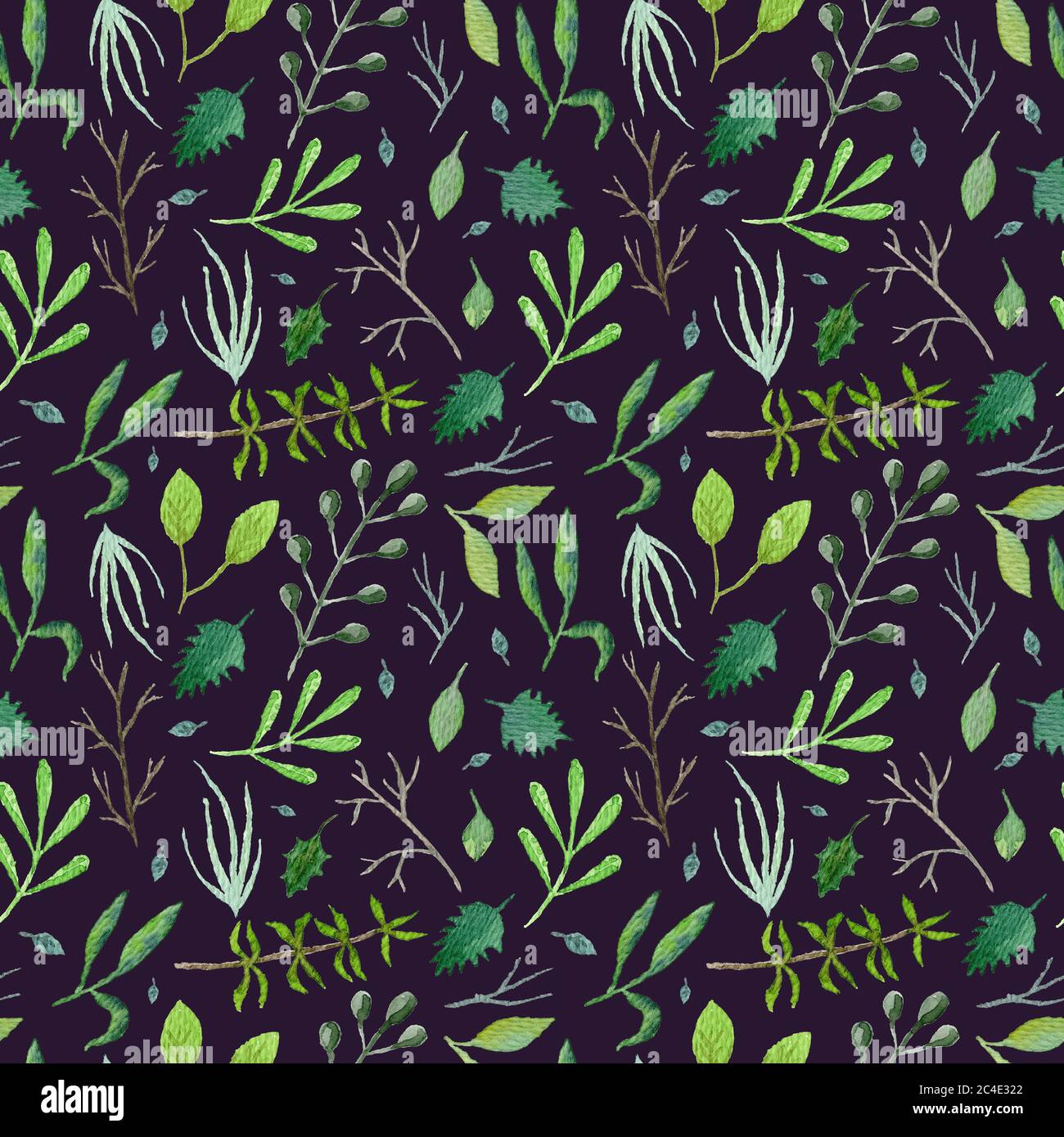 Dark greenery seamless pattern with mess of green and blue leaves and ...