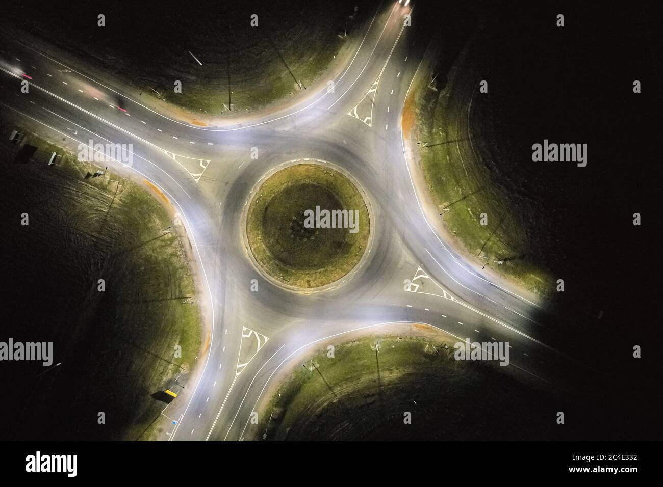Empty roundabout road with street lights above drone view Stock Photo - Alamy