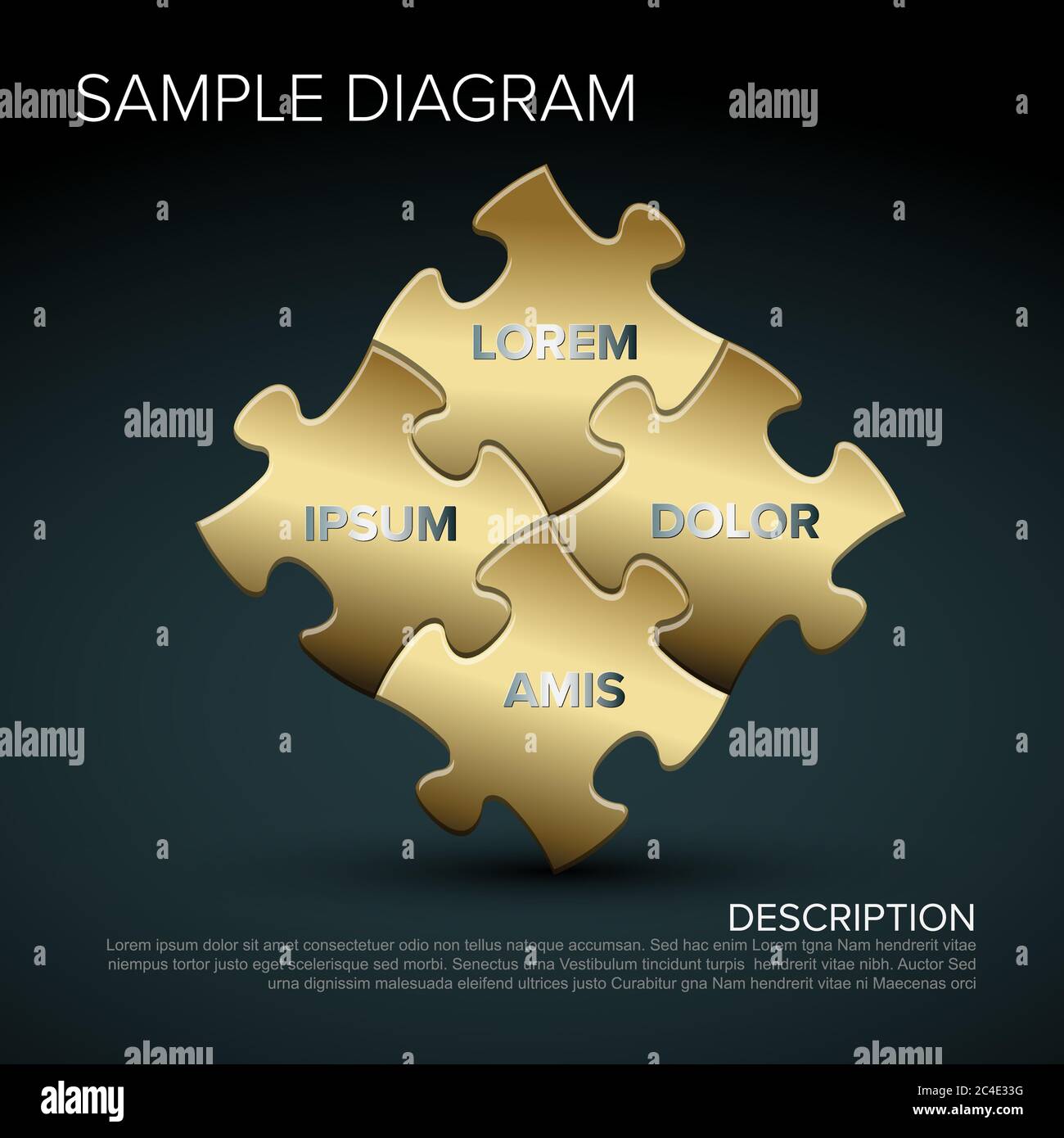 Vector golden puzzle sample multipurpose diagram schema infographic ...