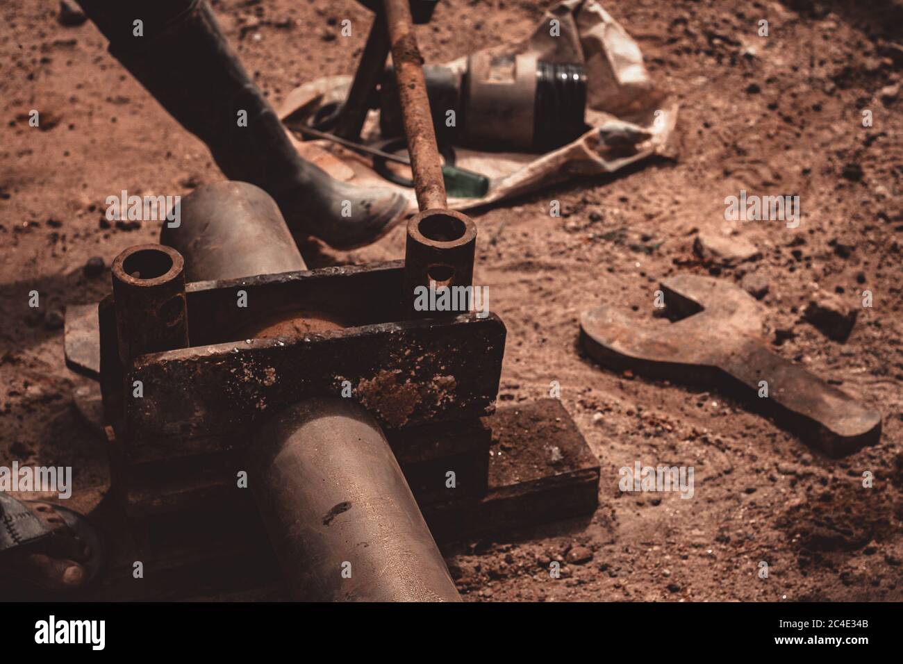 High angle shot of an underground pipe installation Stock Photo - Alamy