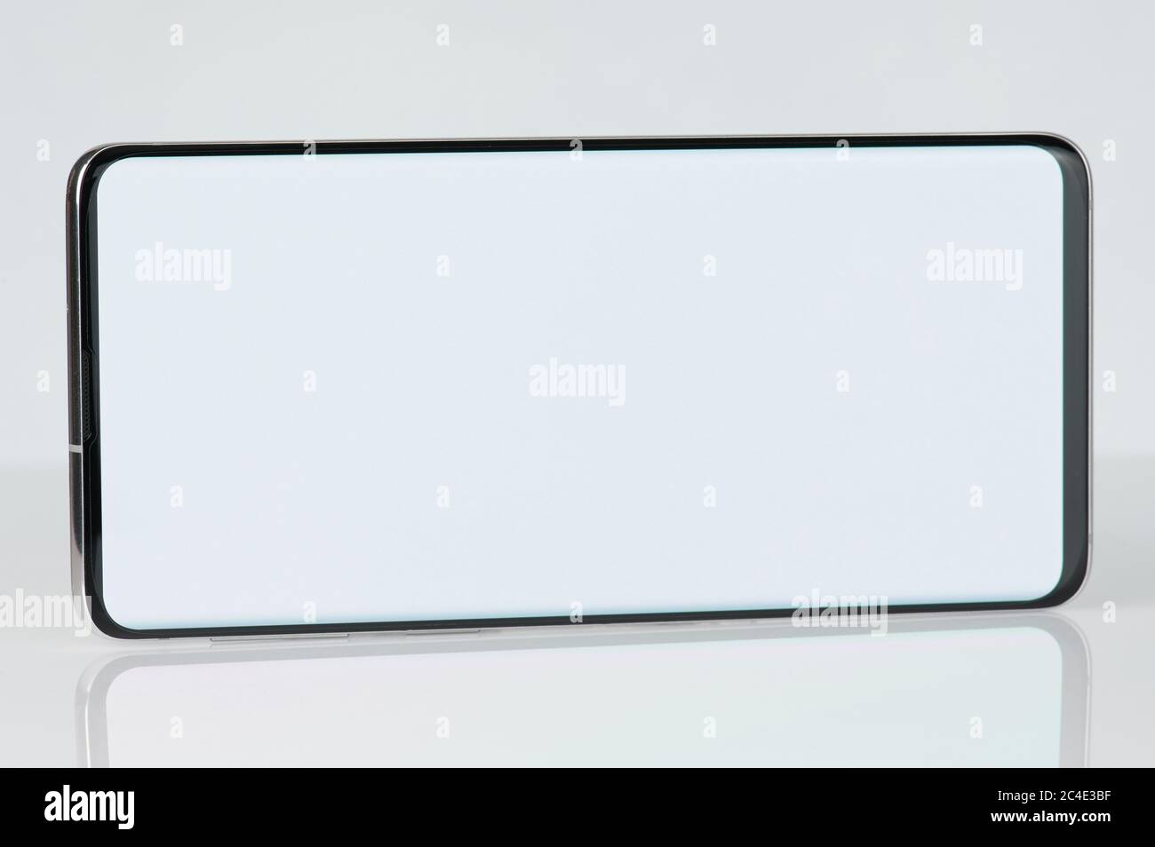 Front view of horizontal smartphone isolated on white studio background ...