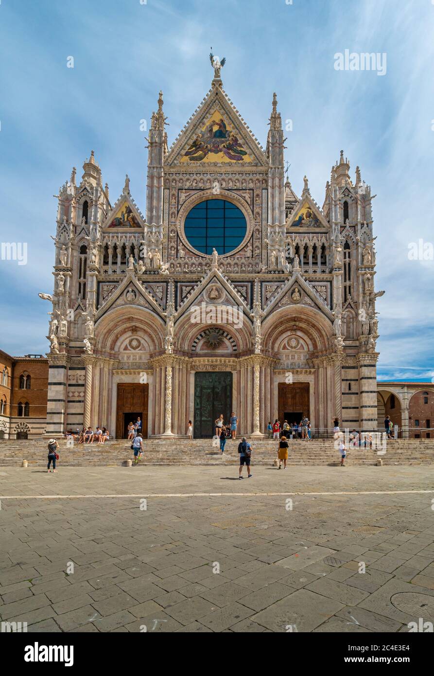 South west front of Siena Cathedral and the Piazza del Duomo. Siena ...