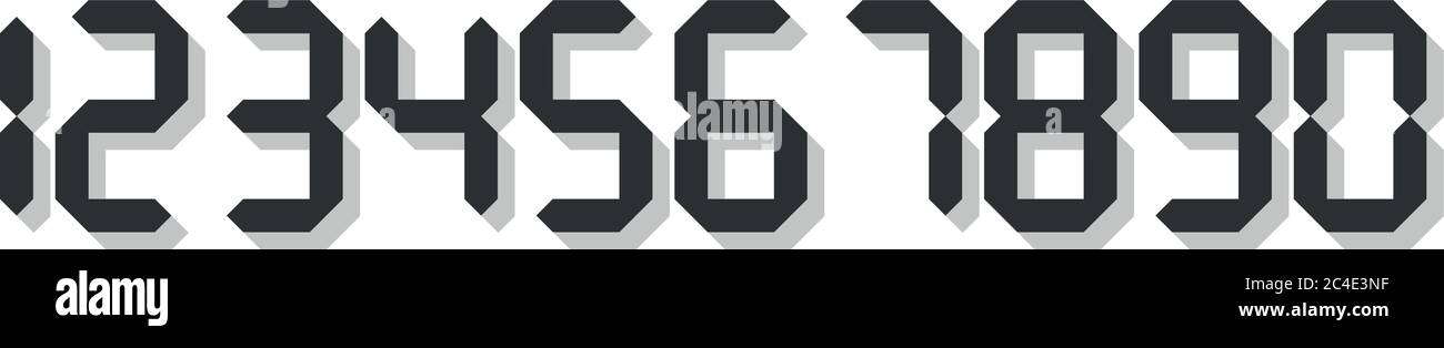Grey 3D-like digital numbers. Seven-segment display is used in calculators, digital clocks or ...