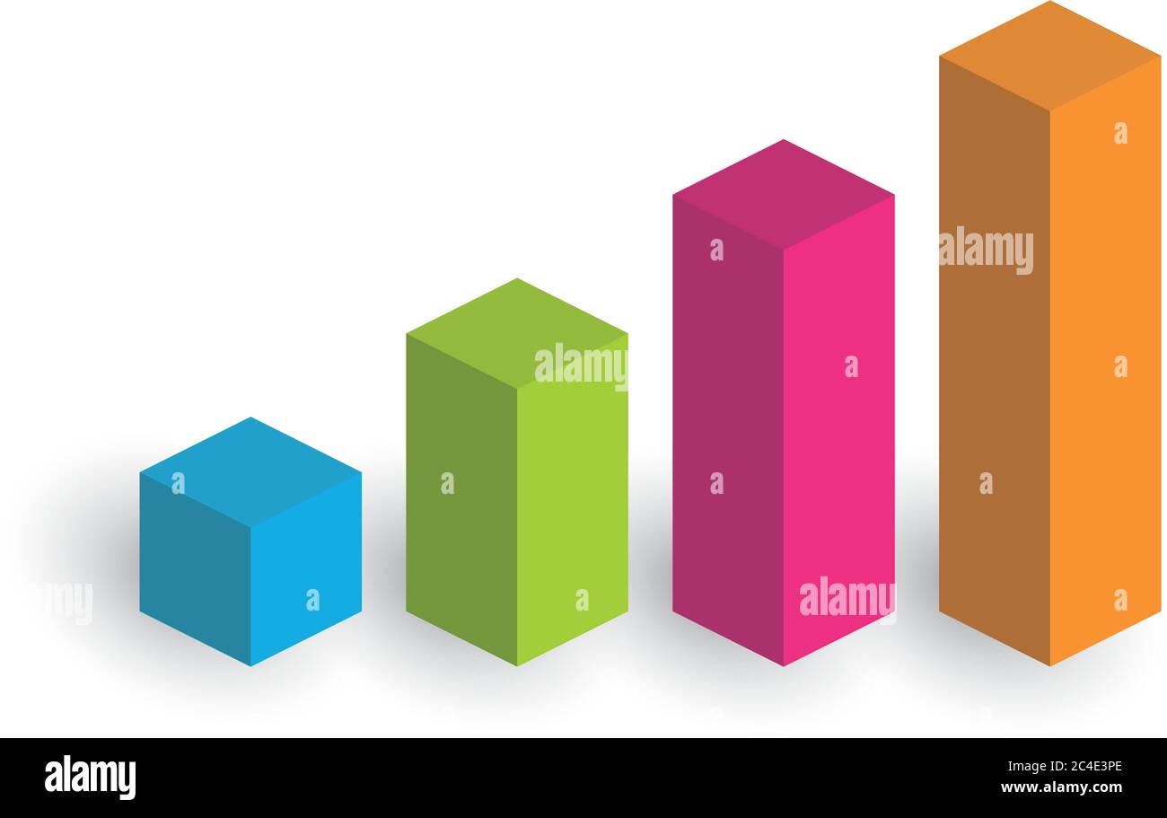 Bar chart of 4 growing columns. 3D isometric colorful vector graph ...