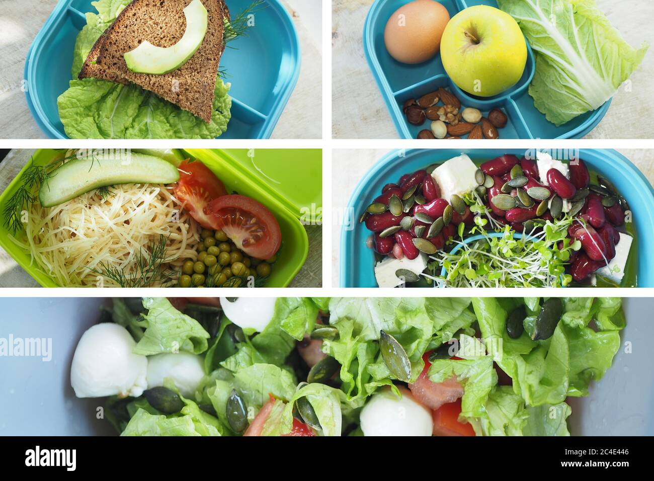 collage of Vegetarian Lunch box with tasty healthy clean food, balanced ...