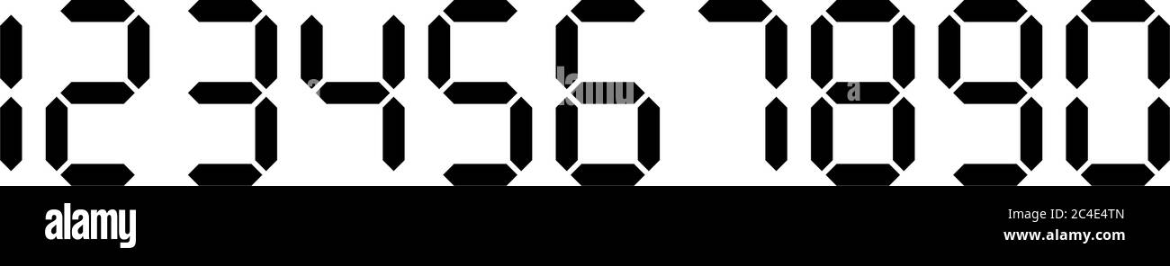 Black digital numbers. Seven-segment display is used in calculators ...