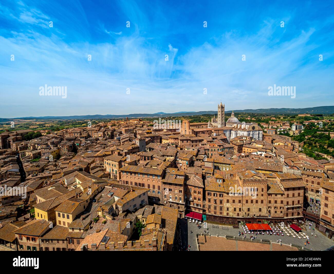 Aerial view of Piazza del Campo and Siena Cathedral. Siena, Italy Stock ...